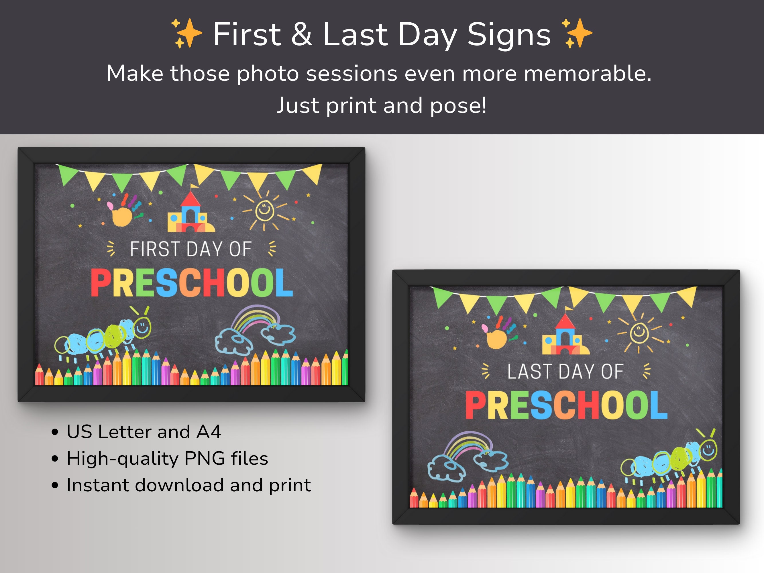 Preschool Graduation Bundle: Diploma, First & Last Day Signs (digital ...