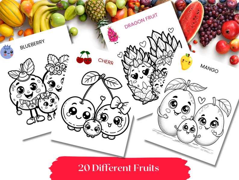 Cute Kawaii Fruit Family Coloring Pages for Toddlers and School Kids ...