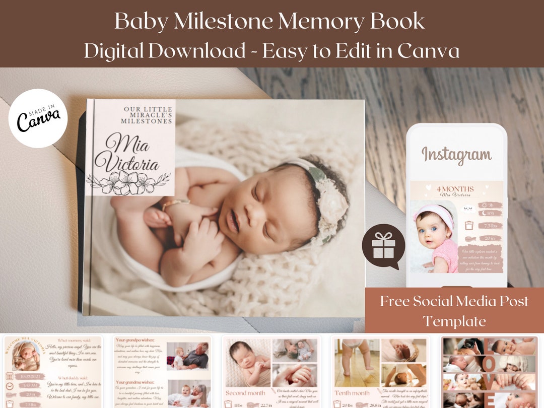 Baby Milestone Memory Book Template, Baby First Year Scrapbook ...