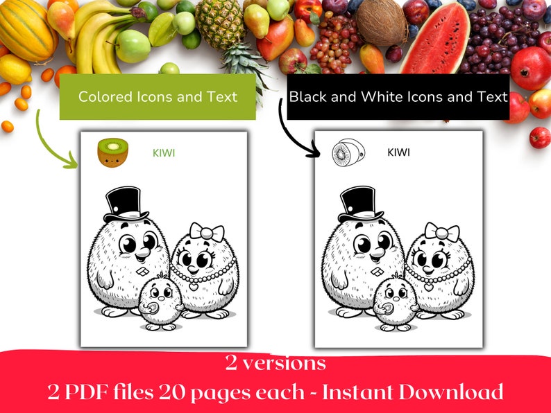 Cute Kawaii Fruit Family Coloring Pages for Toddlers and School Kids ...