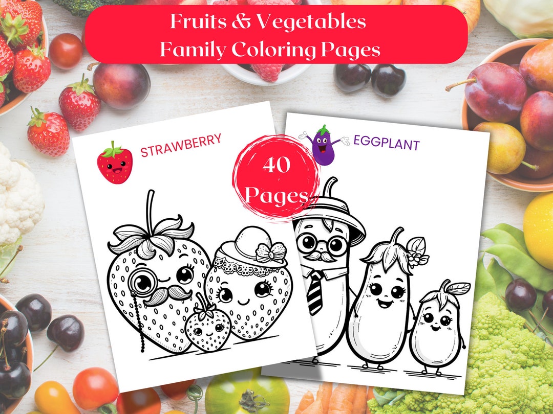 Kawaii Cute Coloring Fruits and Veggies Pages for Kids and Adults ...