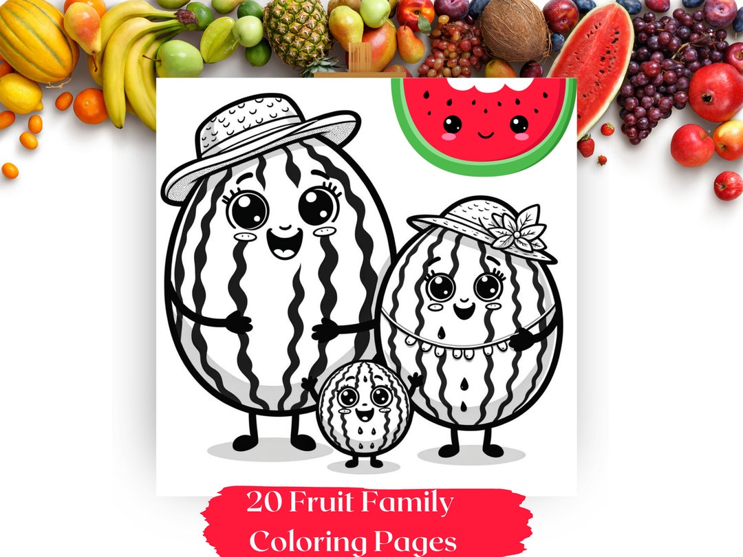 Cute Kawaii Fruit Family Coloring Pages for Toddlers and School Kids ...