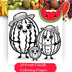 Cute Kawaii Fruit Family Coloring Pages for Toddlers and School Kids ...
