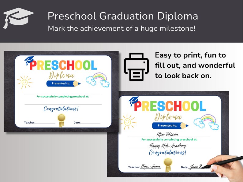 Preschool Graduation Bundle: Diploma, First & Last Day Signs (digital ...