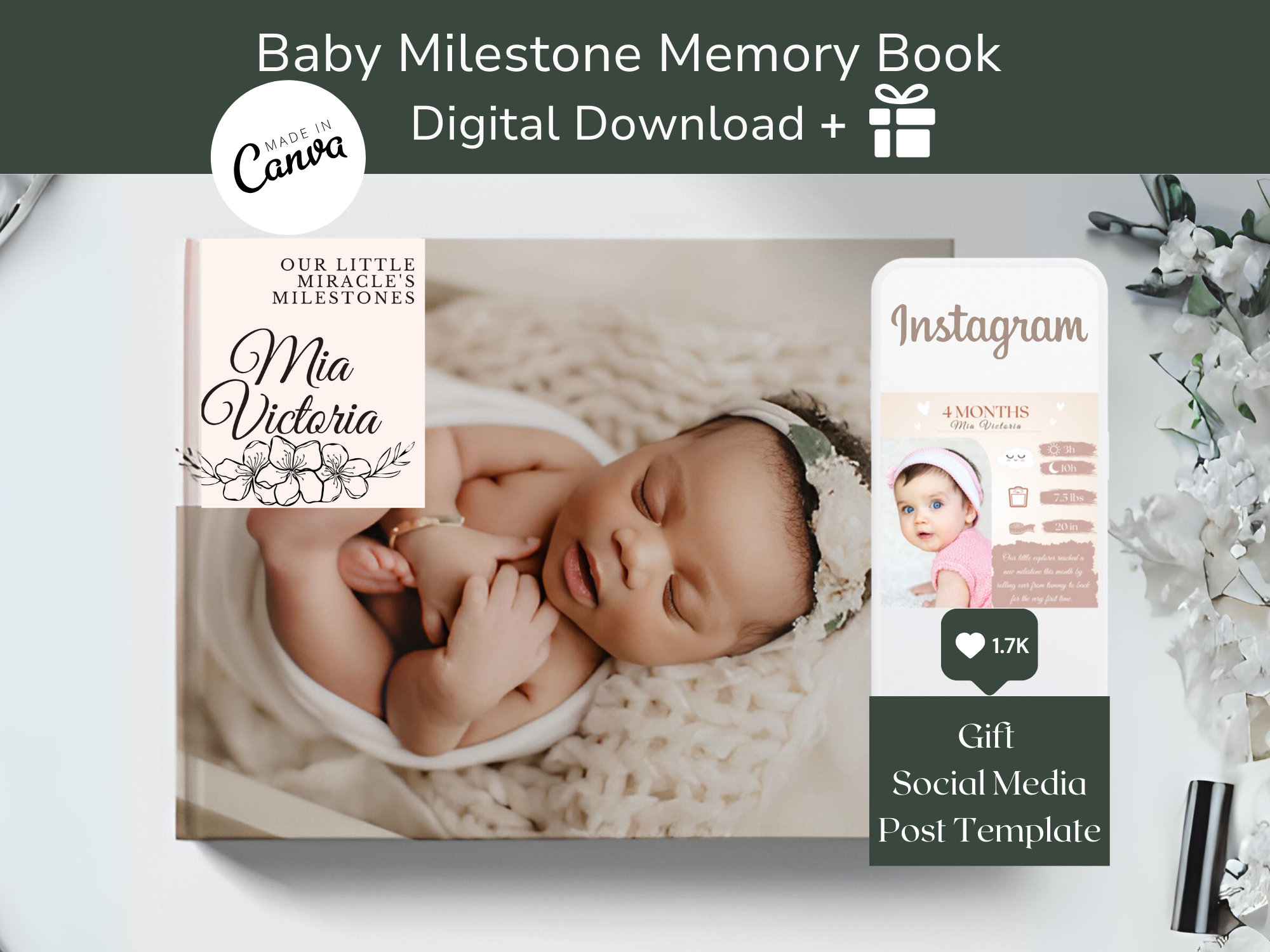 Baby Milestone Memory Book Template, Baby First Year Scrapbook ...