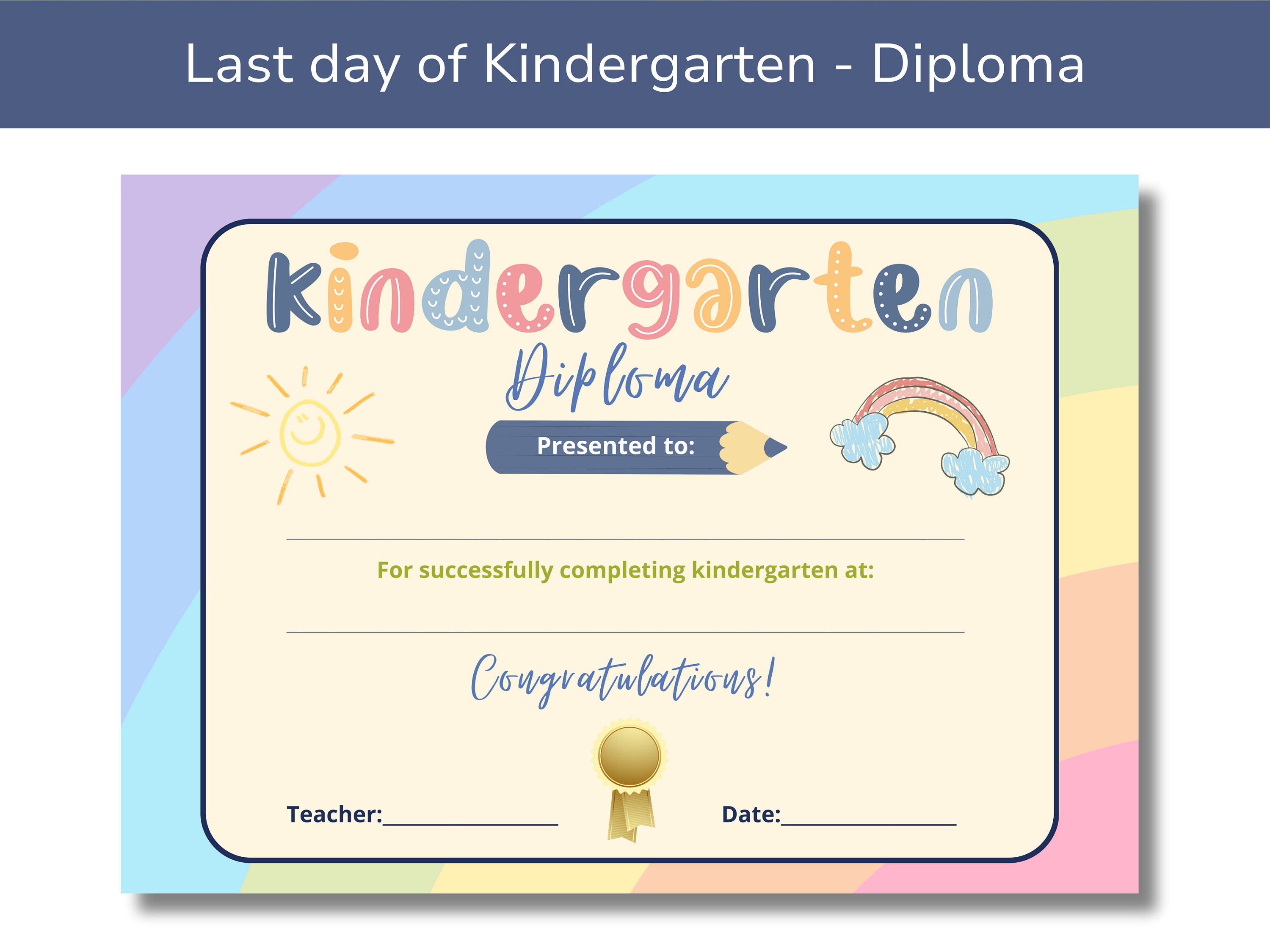 Kindergarten Graduation Bundle | Customizable Diploma and Last Day ...