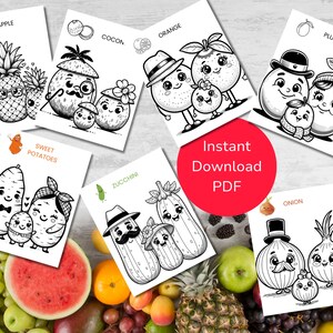 Kawaii Cute Coloring Fruits and Veggies Pages for Kids and Adults ...