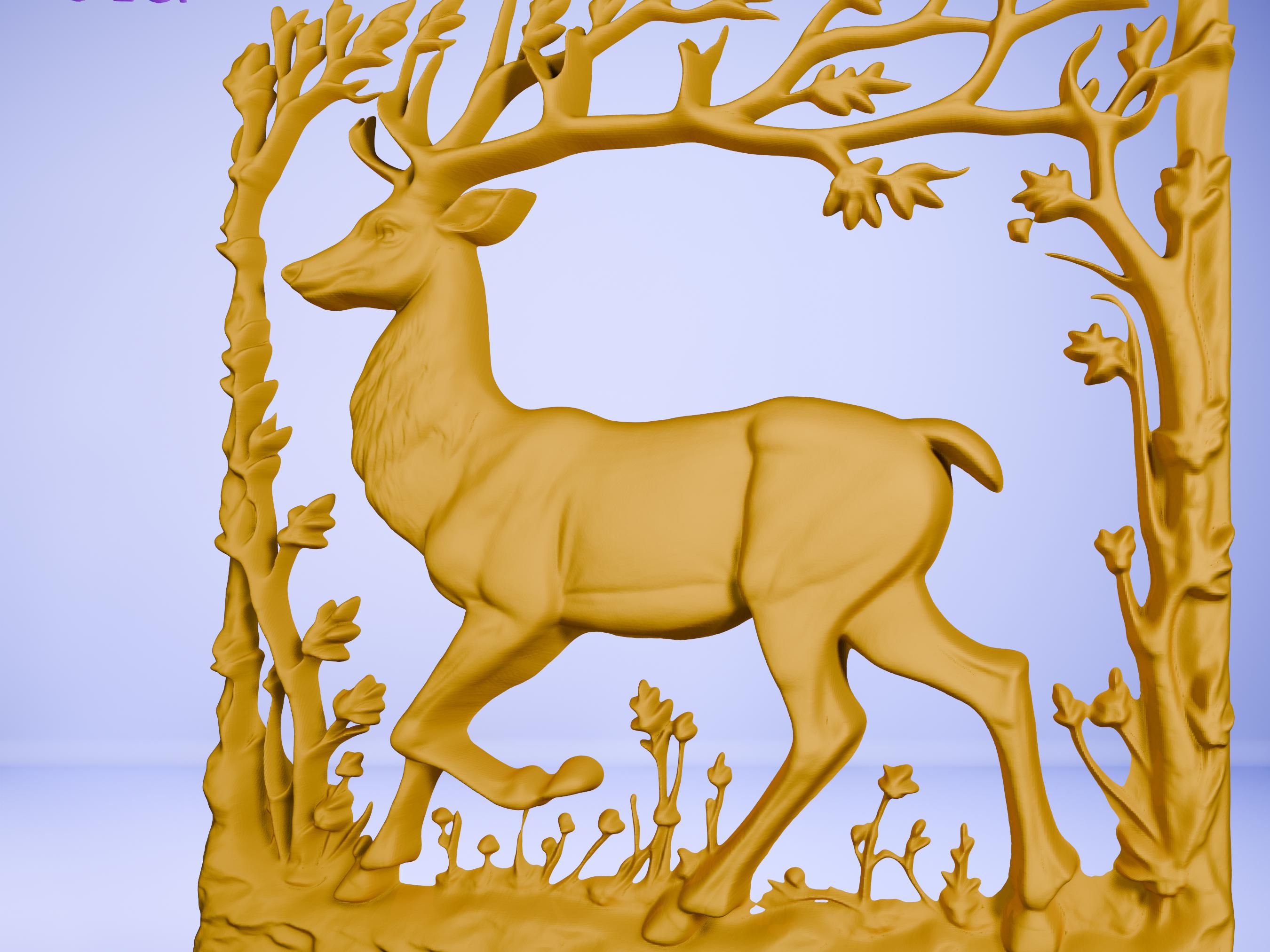 Deer in Forest 3D STL Model in Branch Frame for Aspire, Artcam, 3D ...
