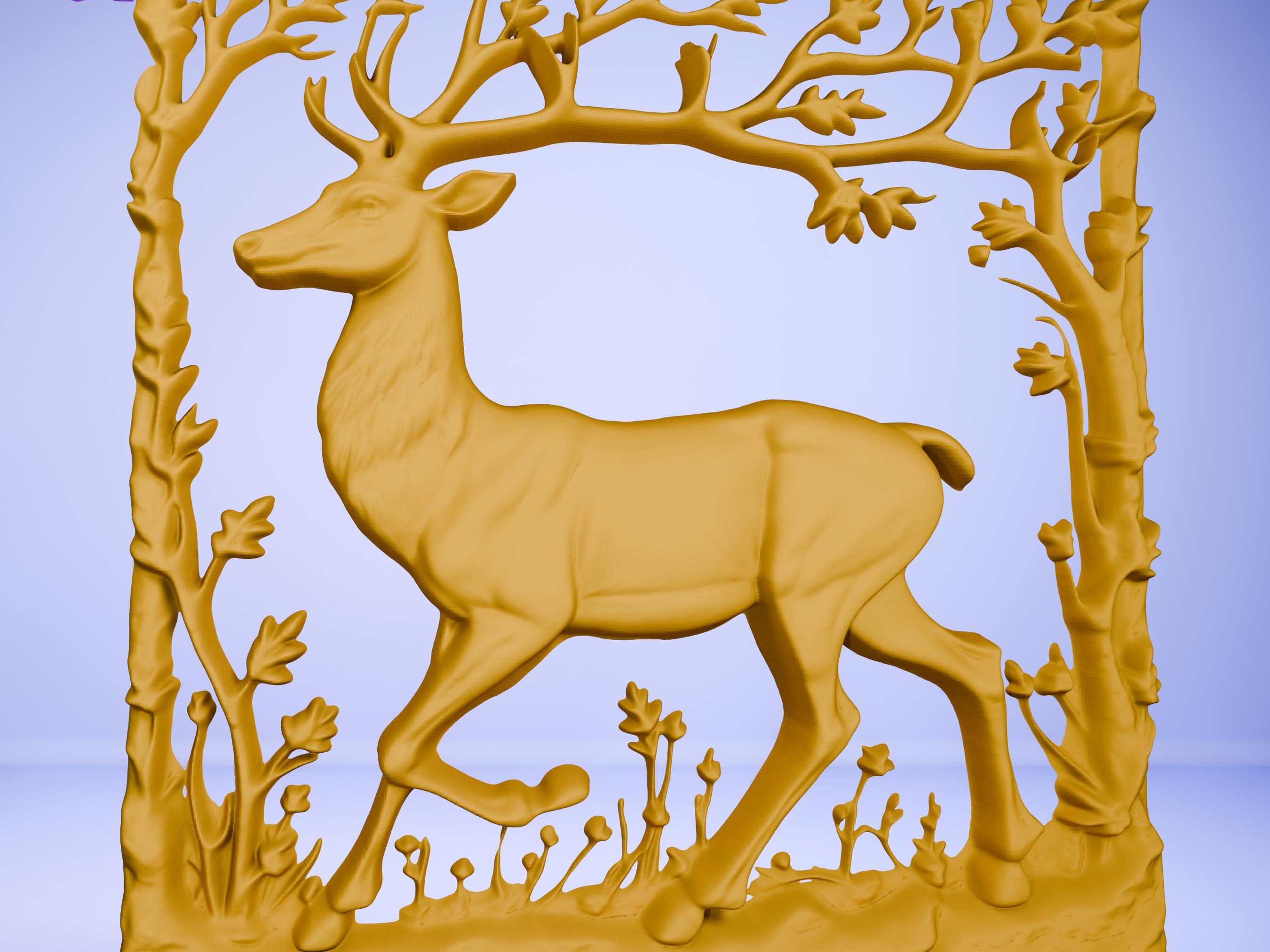 Deer in Forest 3D STL Model in Branch Frame for Aspire, Artcam, 3D ...