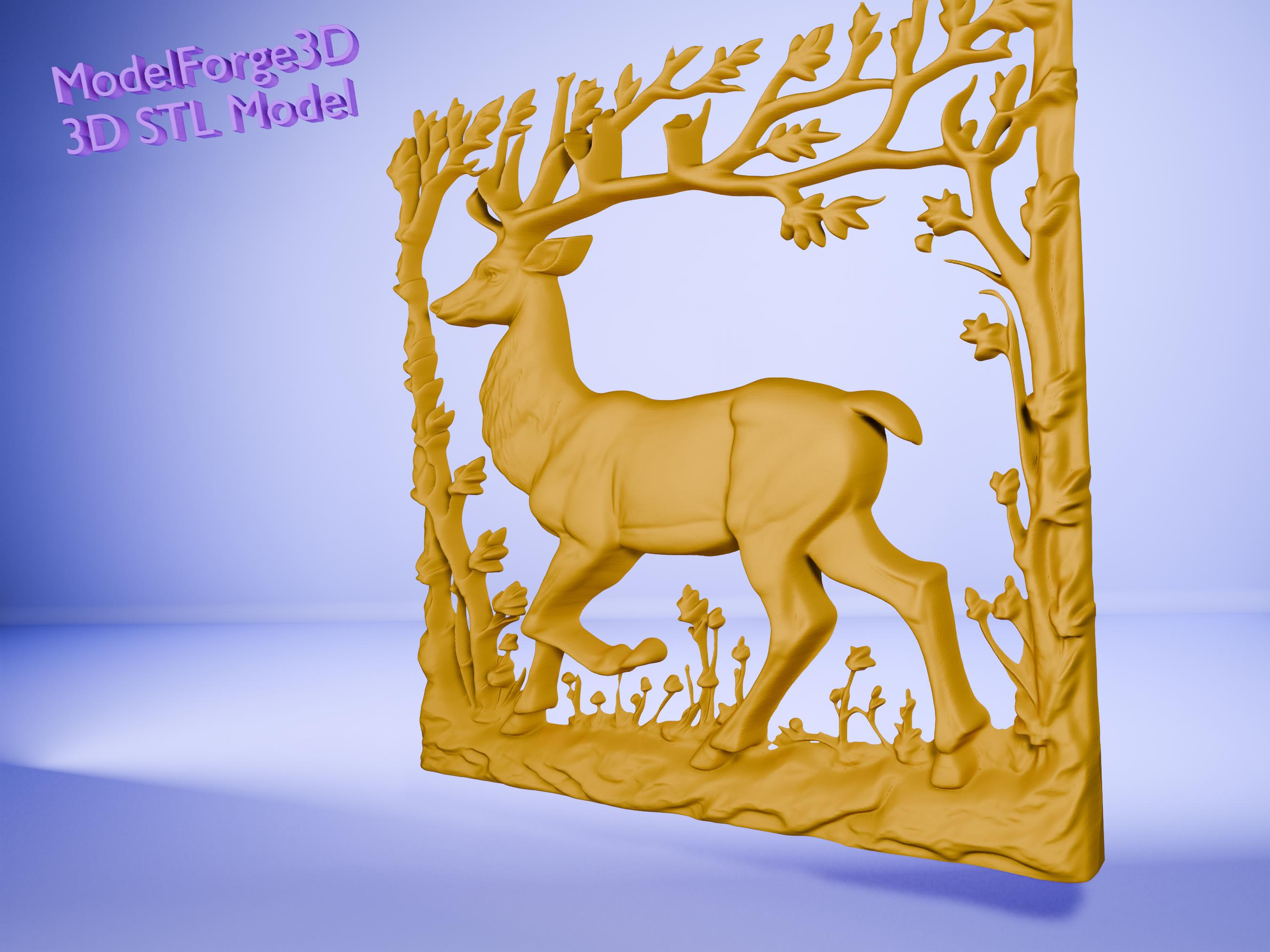 Deer in Forest 3D STL Model in Branch Frame for Aspire, Artcam, 3D ...
