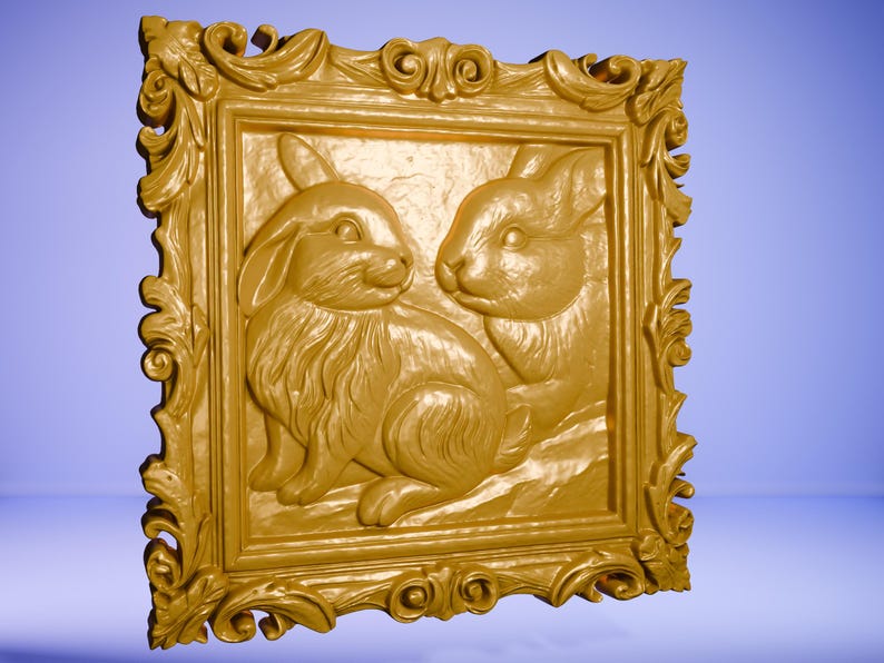 Rabbit 3D STL Model for CNC, Decorative Panel, Wood Engraving, Artcam ...