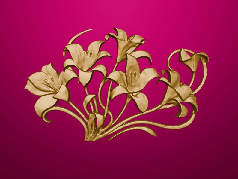 Ornate Lily Bouquet 3D STL Model for Aspire Artcam, CNC Relief ...
