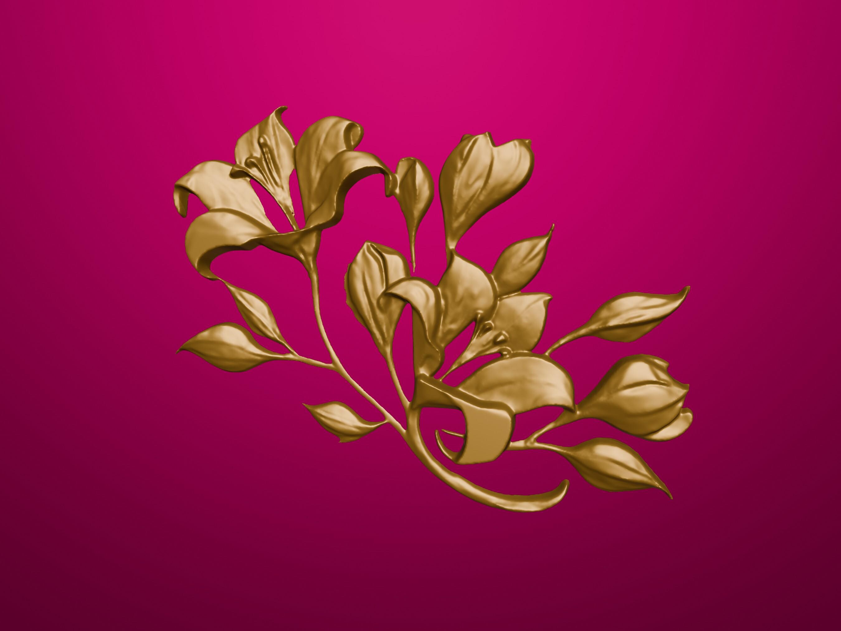 Graceful Lily Branch 3D STL Model for Aspire Artcam CNC Relief ...