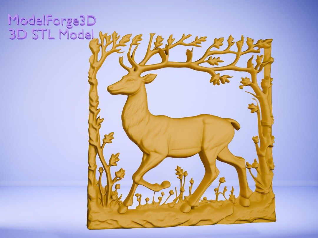 Deer in Forest 3D STL Model in Branch Frame for Aspire, Artcam, 3D ...