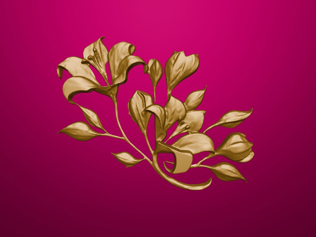 Graceful Lily Branch 3D STL Model for Aspire Artcam CNC Relief ...