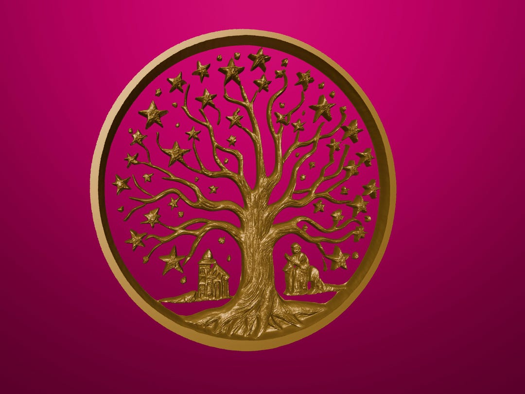 Tree of Life With Stars in Circle 3D STL Model for CNC Carving, Stone ...