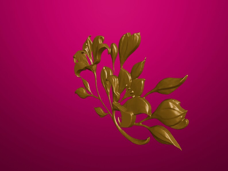 Graceful Lily Branch 3D STL Model for Aspire Artcam CNC Relief ...