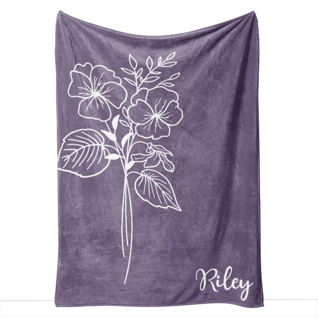 Personalized Baby Blanket, Violet Birth Flower, Custom Name Blanket ...