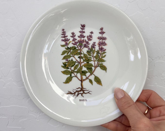 Set of 6 Vintage Berry France Herb Plates 7.5" White Porcelain Lavender ...