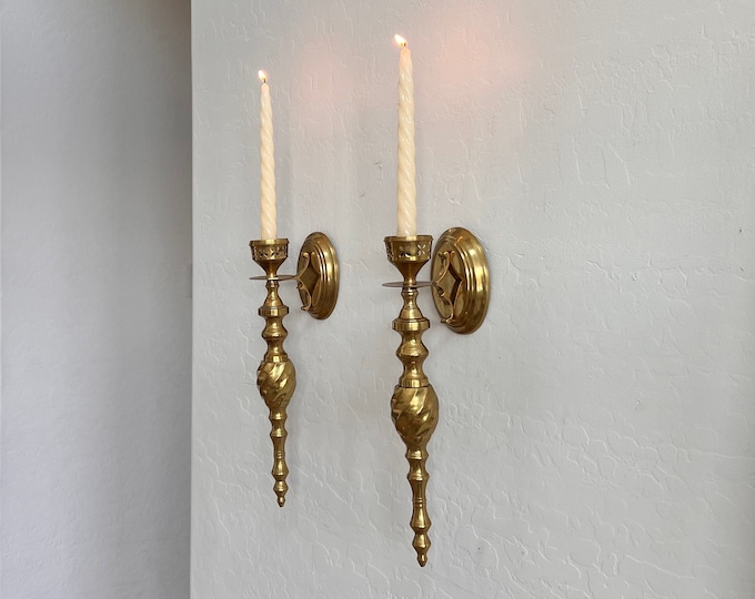 1 or 2 Solid Brass Vintage Extra Tall Twist Candle Wall Hanging Sconces ...