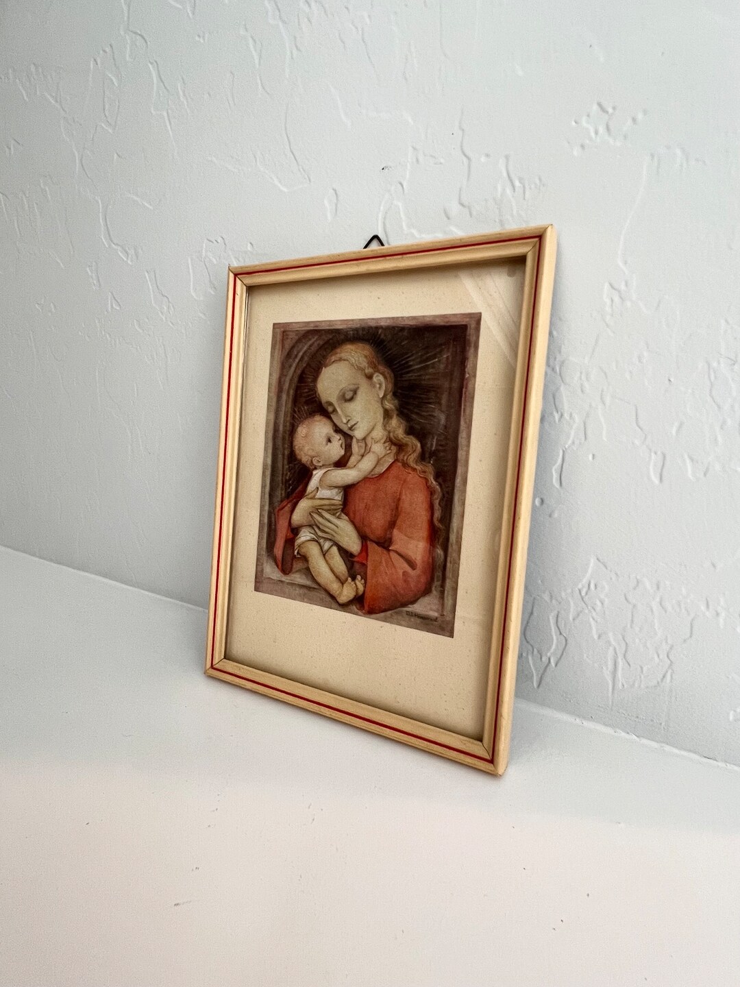 Vintage Hummel 1930s Mother Baby Wood Red Pinstripe Religious Frame ...