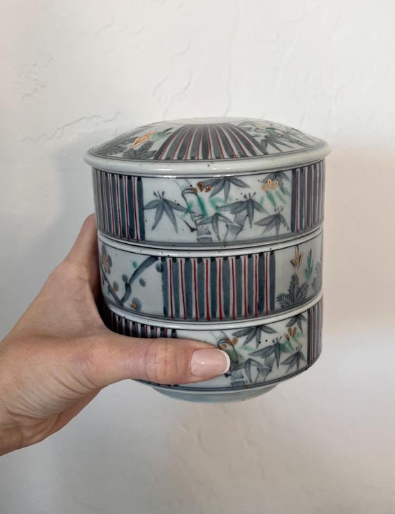 Vintage Ceramic 3 Tier Stacking Box Container Hand Pa… - Gem