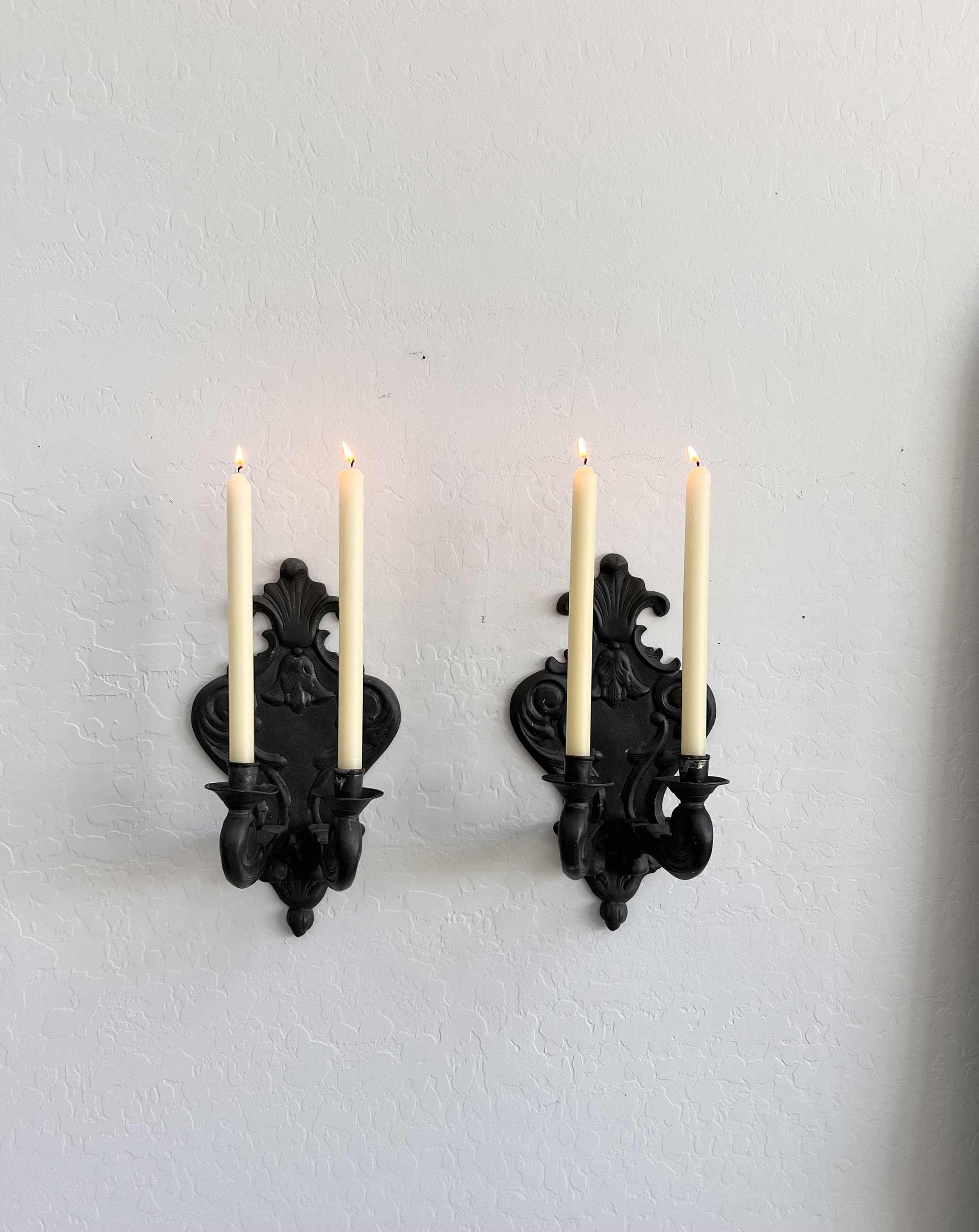 Vintage Pewter Candle Sconces, Double Wall Sconce Candlestick ...