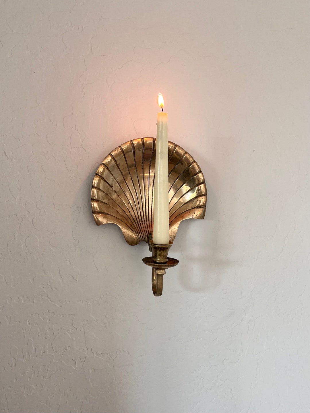 Vintage Solid Brass Seashell Single Arm Candelabra Sconce, Shell Candle ...