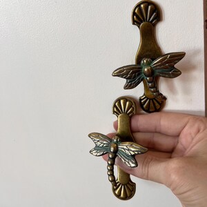 Two Vintage Dragonfly Gold Drawer or Cabinet Pulls, Cabinet Drawer Knobs Interior Knobs, Vintage ...