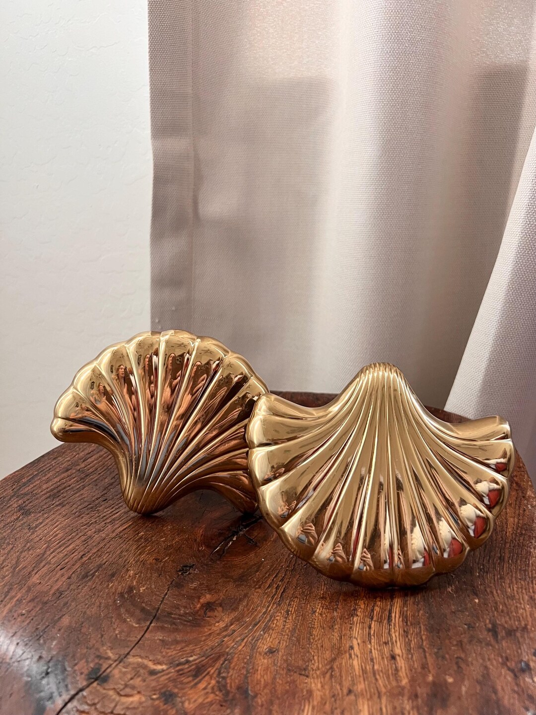 Two Vintage Curtain Tiebacks Seashell Brass Mid Century Modern Home ...