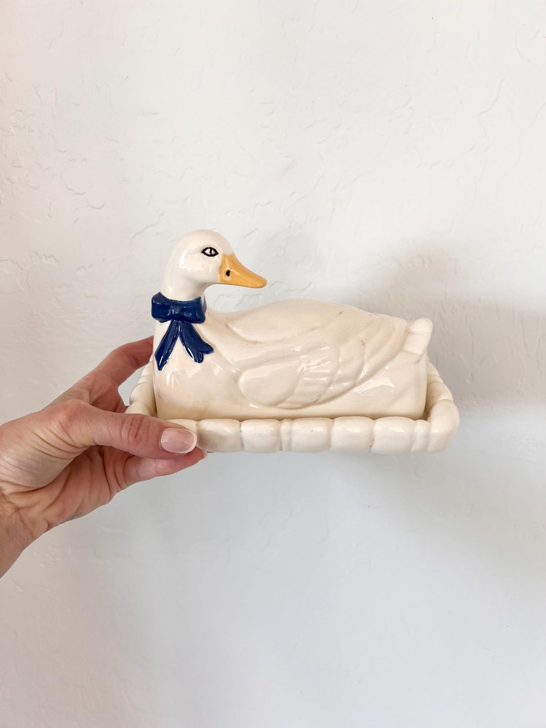 Vintage Duck Blue White Porcelain Butter Dish Kitchen Decor Ceramic ...