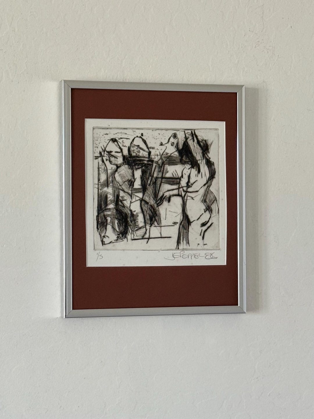 Vintage 1986 Original Contour Etching Abstract Art Sketch Drawing ...