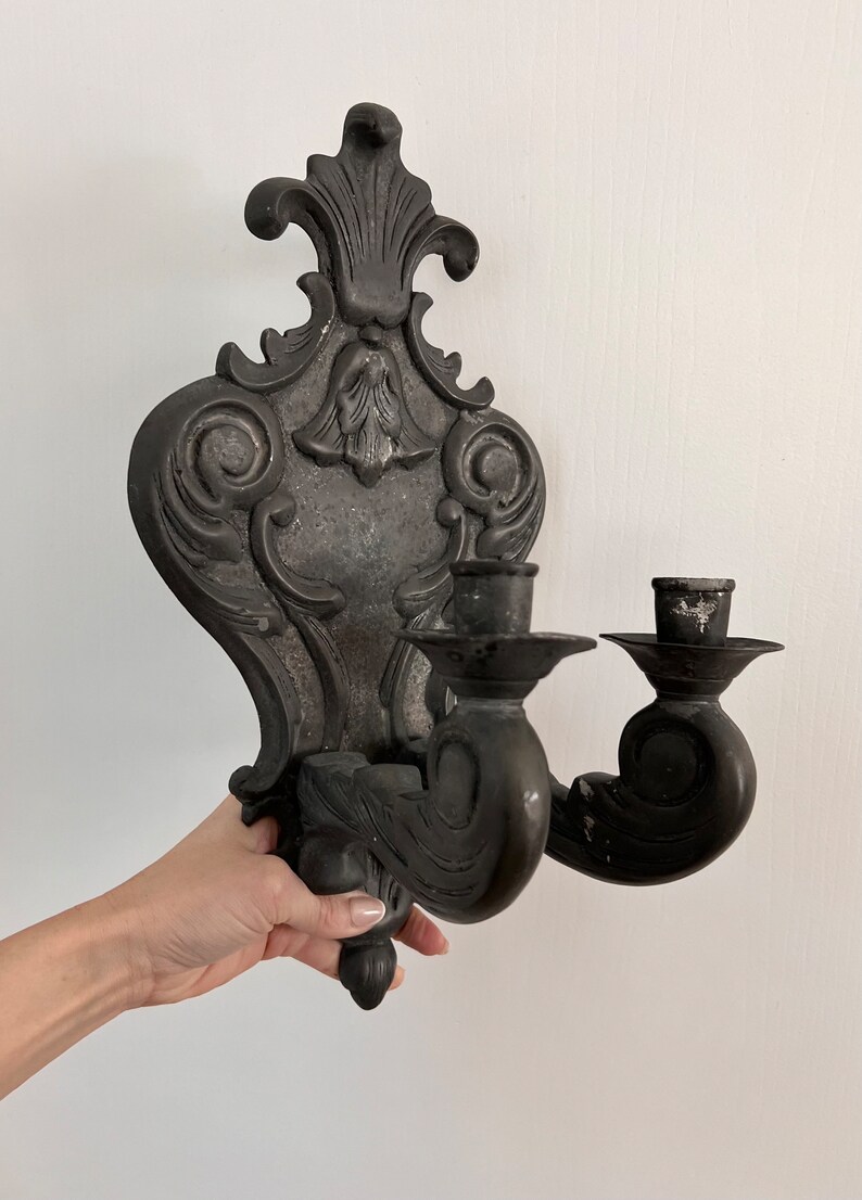 Vintage Pewter Candle Sconces, Double Wall Sconce Candlestick ...
