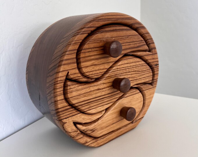 Vintage Wood 3 Drawer Craftsman Round Box Velvet Lined, Bandsaw Wood ...