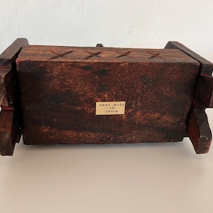 Vintage Spain Wood Chest Box, Iron Metal With Intricate Carving Clasp ...