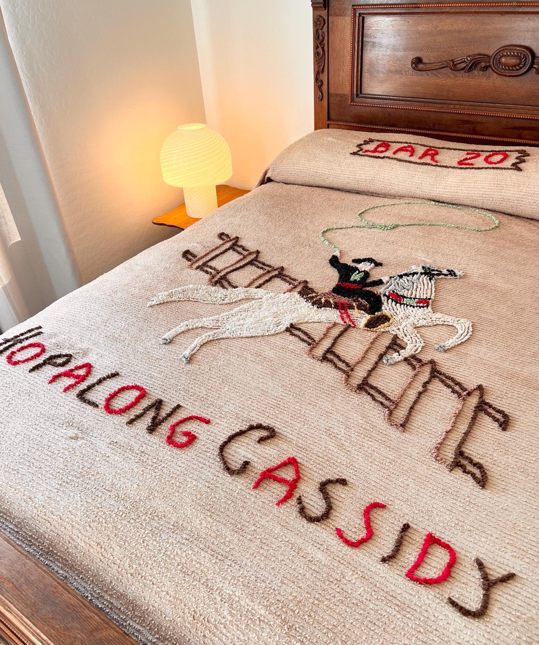 Vintage 1950s Chenille Western Bedspread Hopalong Cassidy Horse Cowboy ...