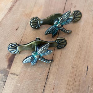 Two Vintage Dragonfly Gold Drawer or Cabinet Pulls, Cabinet Drawer Knobs Interior Knobs, Vintage ...