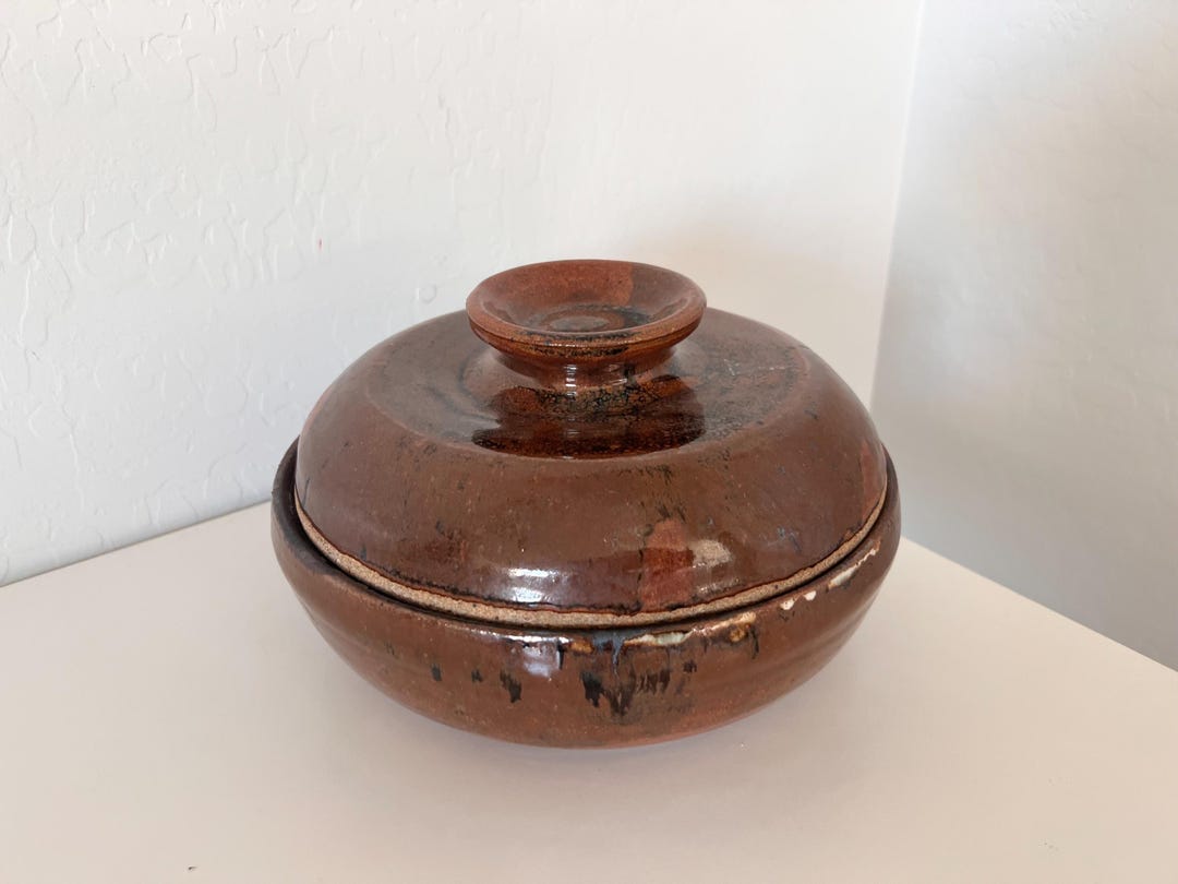 Vintage Stoneware Studio Pottery Signed Lidded Dish, Hand Painted ...