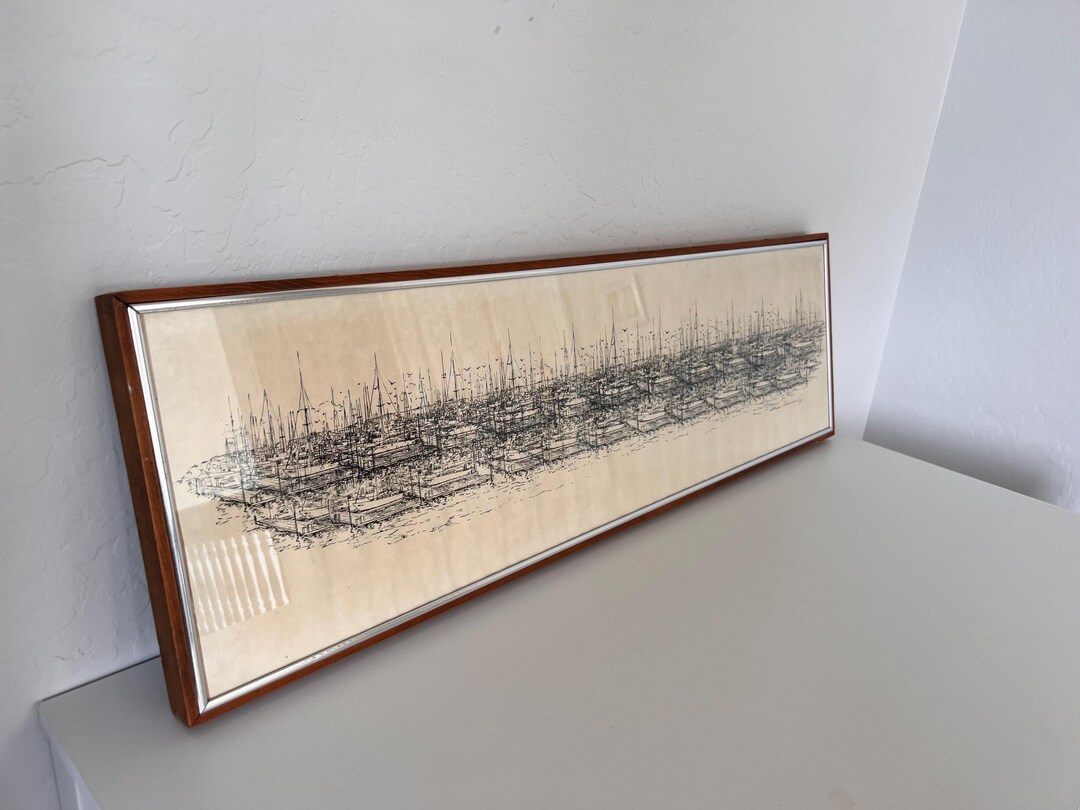 Vintage 1969 Original Abstract Sketch in Wood Chrome Frame Signed ...