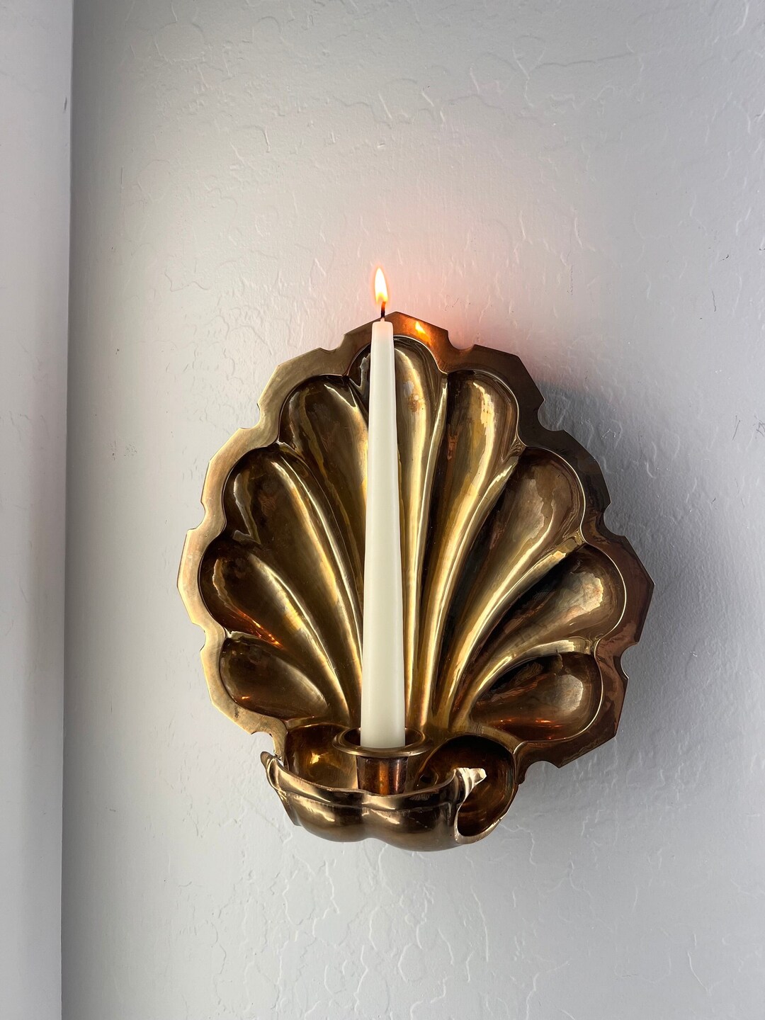 Vintage Solid Brass Shell Wall Sconce, Candlestick Standard Taper ...