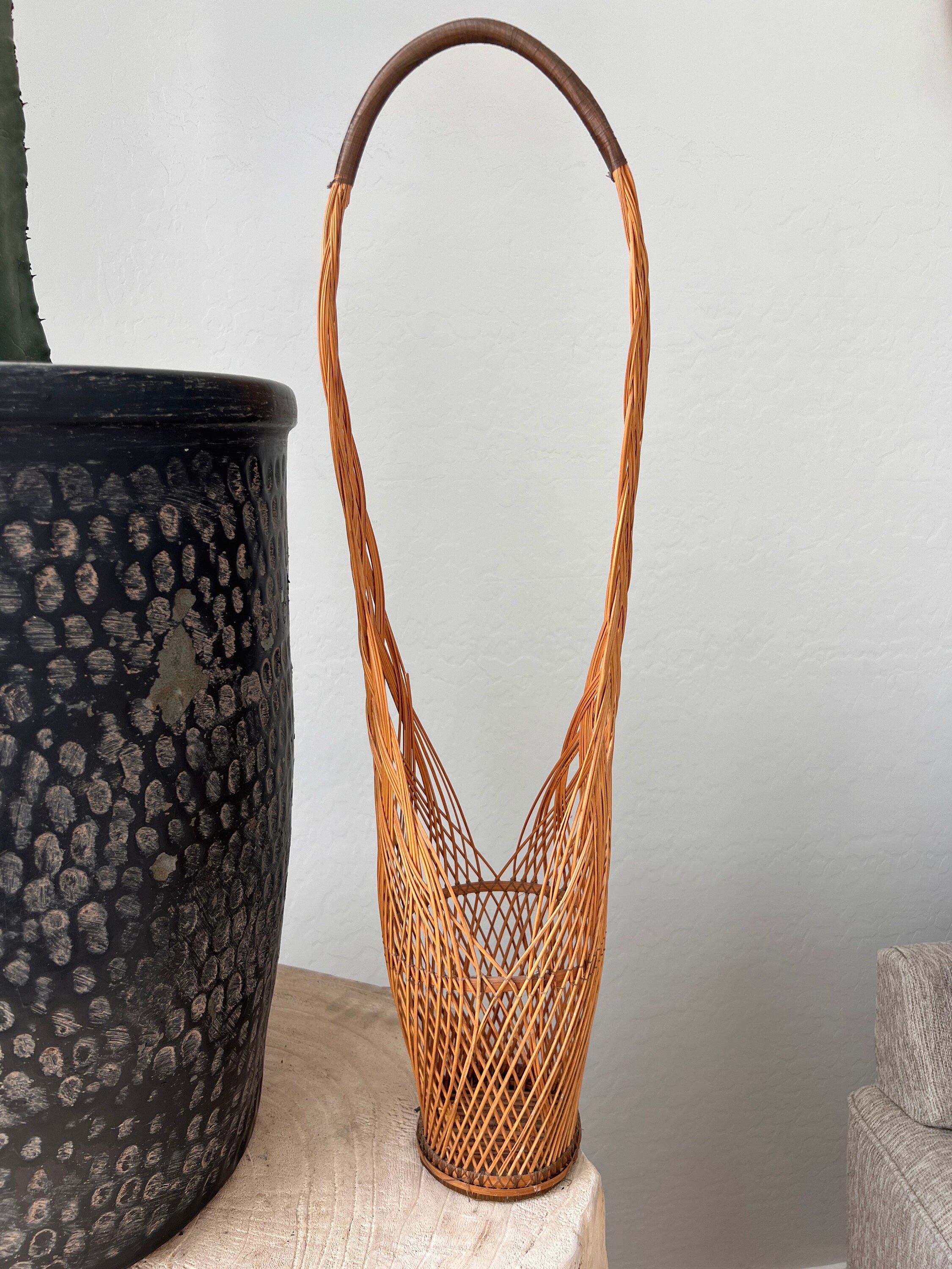 Vintage Unique Tall Wicker Basket, Wall Hanging or Plant Basket ...