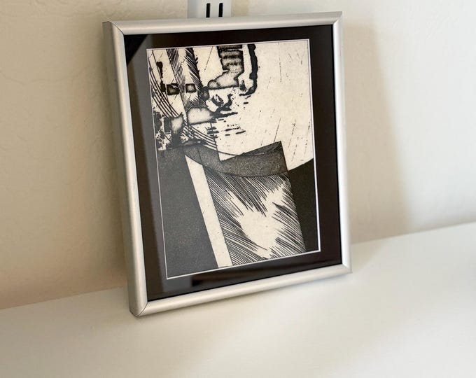 Vintage Original 1970s Abstract Monoprint Framed Art Vintage Silver ...