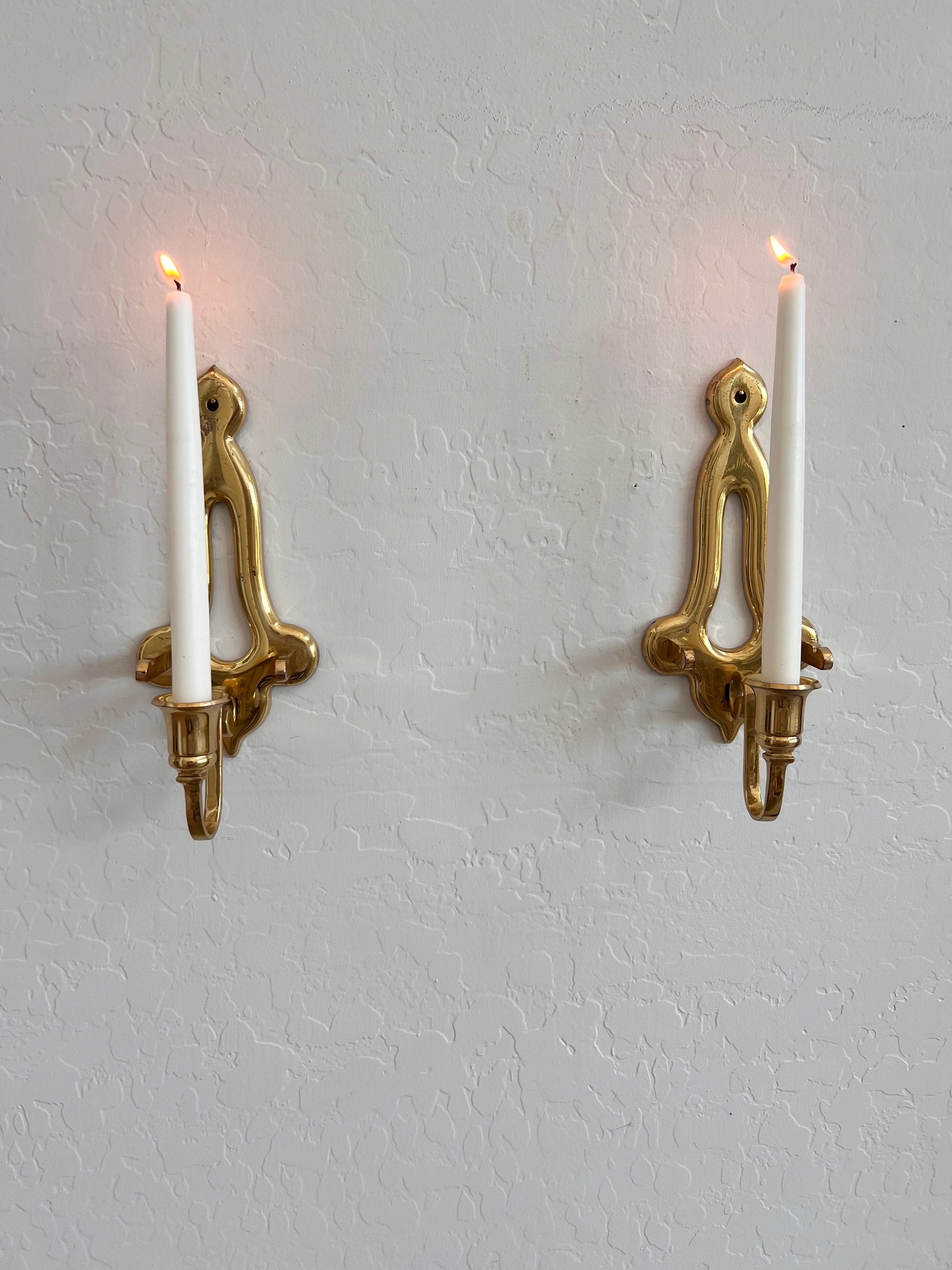 1 or 2 Vintage Solid Brass Candlestick Wall Sconces, Mid Century ...