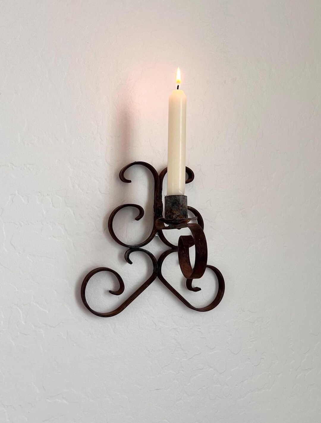 Vintage Primitive Forged Iron Wall Candlestick Sconce Wall Hanging ...