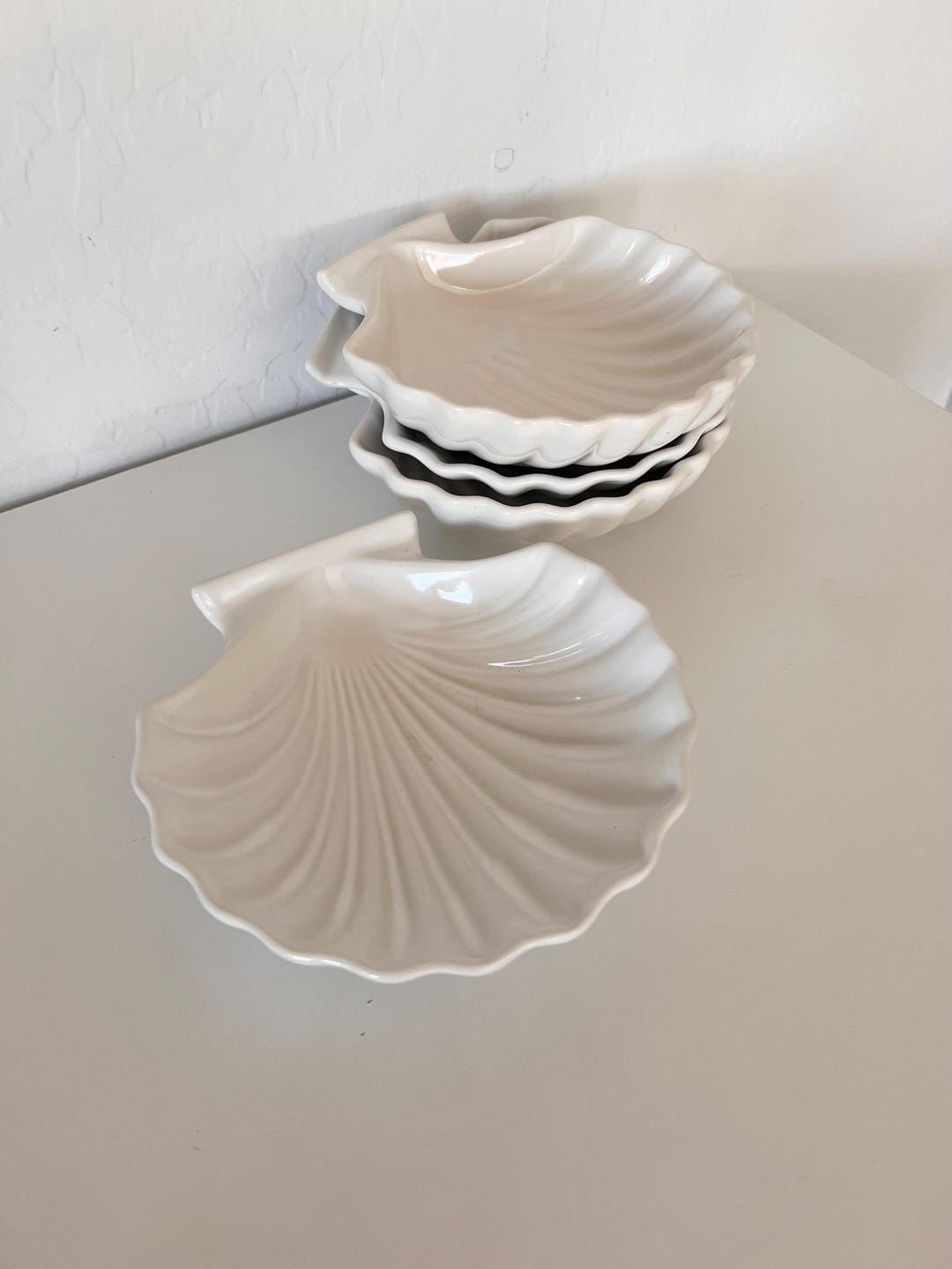 Vintage White Ceramic Seashell Plates Japan Mid Century Modern Kitchen ...