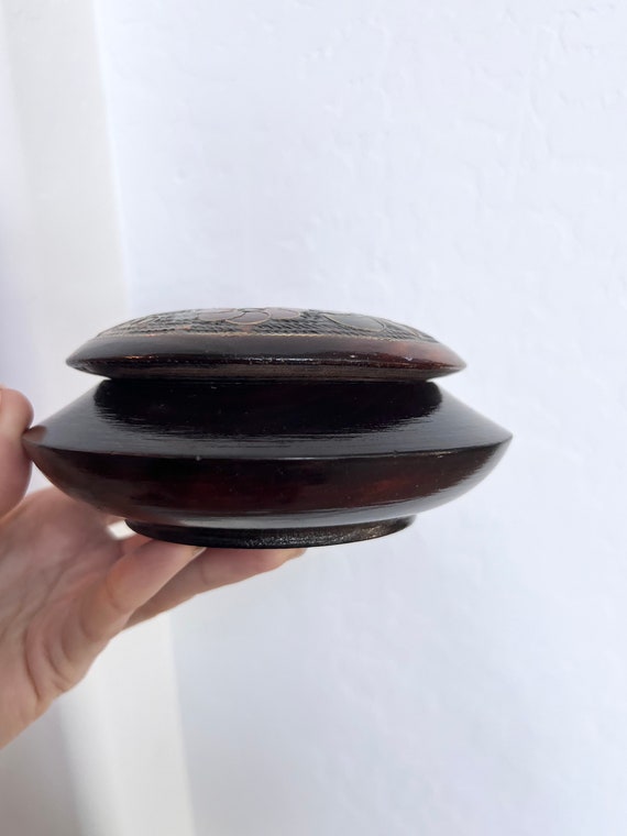 Vintage Inlay Handpainted Wood Box, Handmade Round Br… - Gem