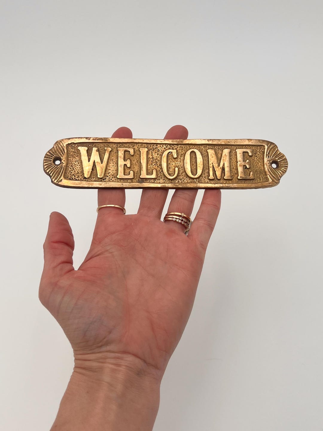 Vintage Brass Welcome Sign Brass Door Hardware Front Door Decor, Brass ...