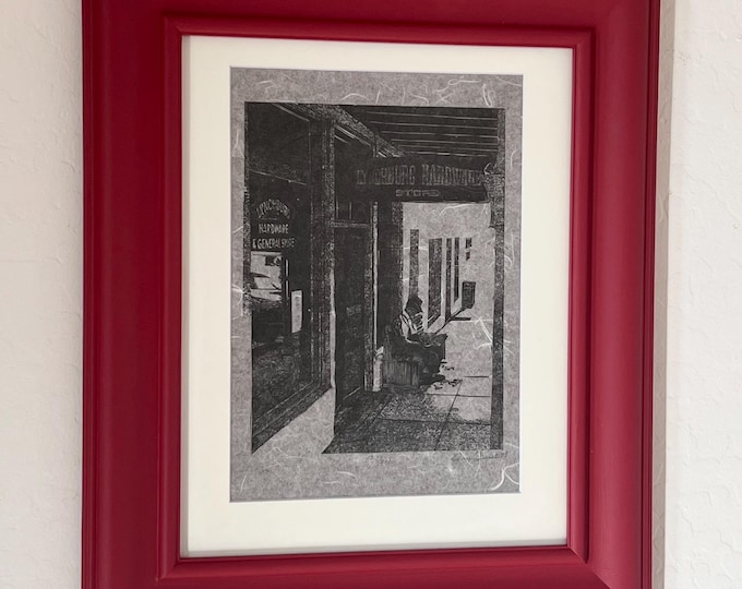 Vintage Original 1975 Woodcut Etching in Vintage Red Wood Frame Matted ...