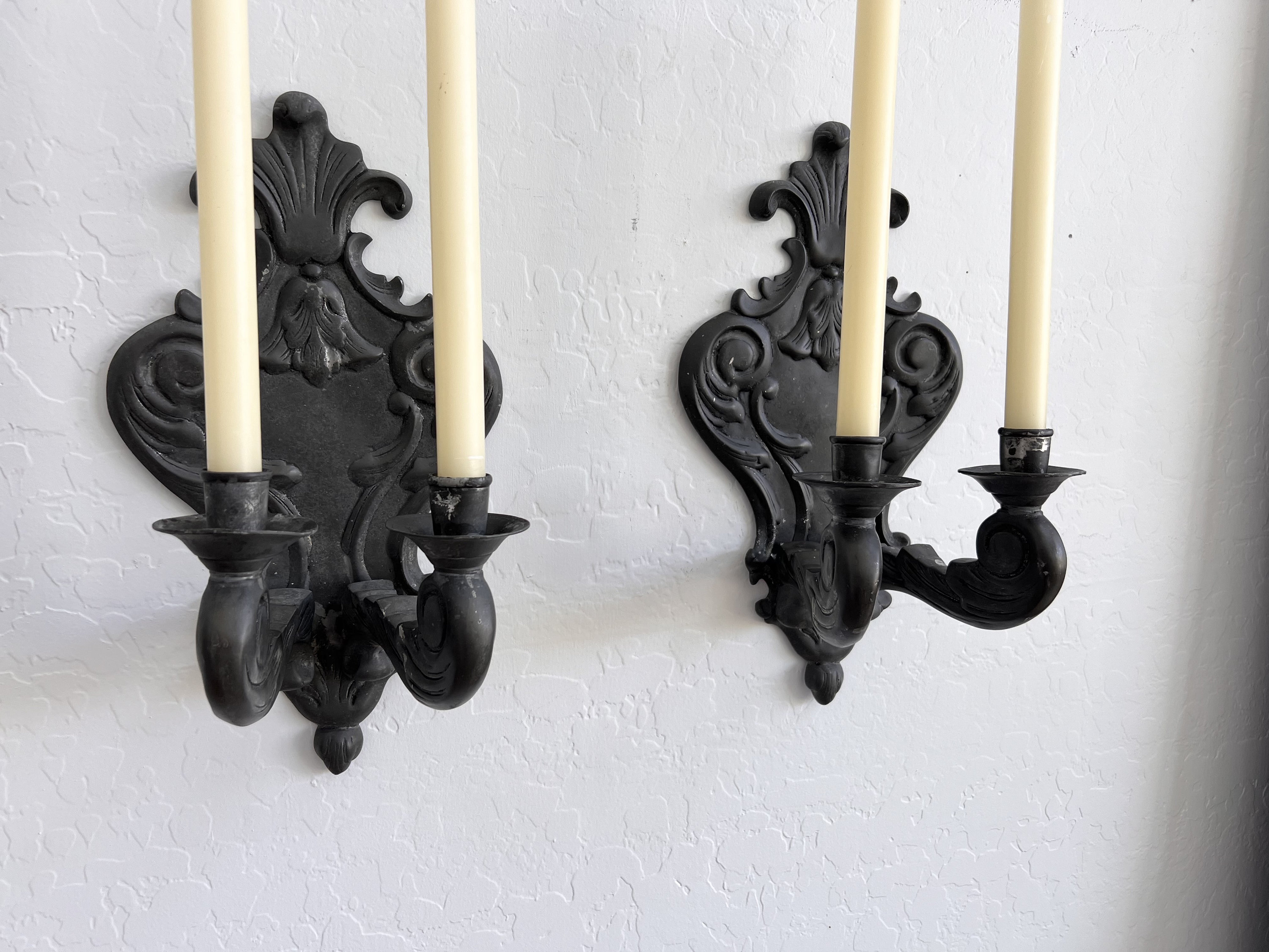 Vintage Pewter Candle Sconces, Double Wall Sconce Candlestick ...