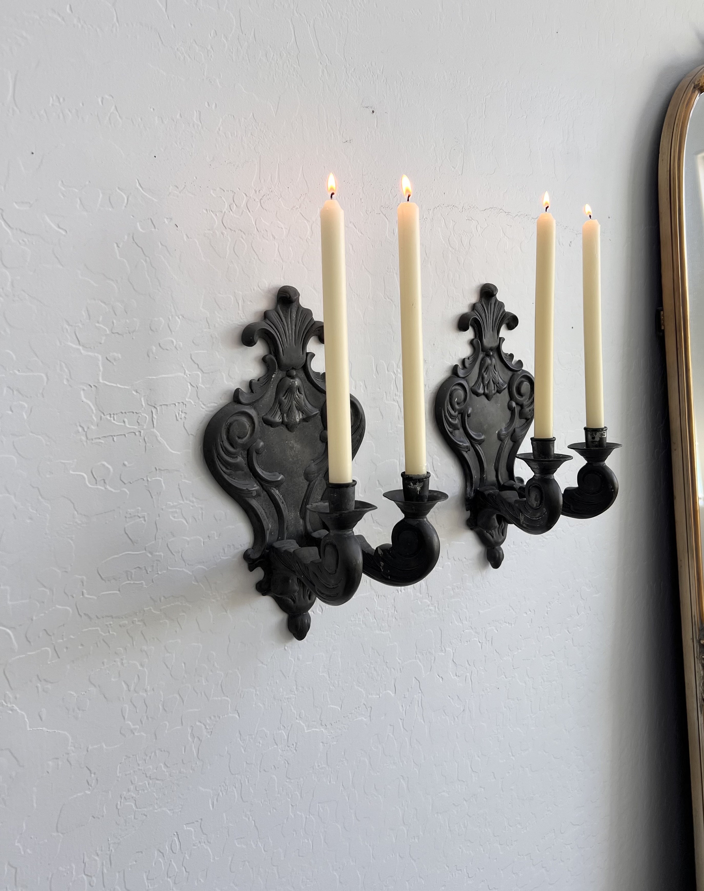 Vintage Pewter Candle Sconces, Double Wall Sconce Candlestick ...